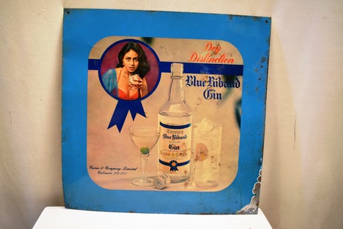 Vintage Blue Riband Gin Extra Dry Tin Sign Board Advertising Distillery ...