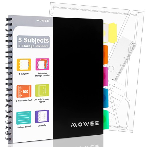 MOWEE Spiral Notebook - 5 Subject Notebook College Ruled Notebook 3 ...