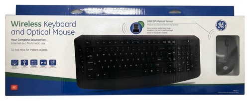GE 2.4GHz Wireless Multimedia Keyboard & Mouse 1600dpi, 10 Hot Keys, 26 ...
