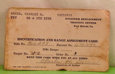 WWII US ARMY Identification And Range Assignment Card Fort Belvoir ...