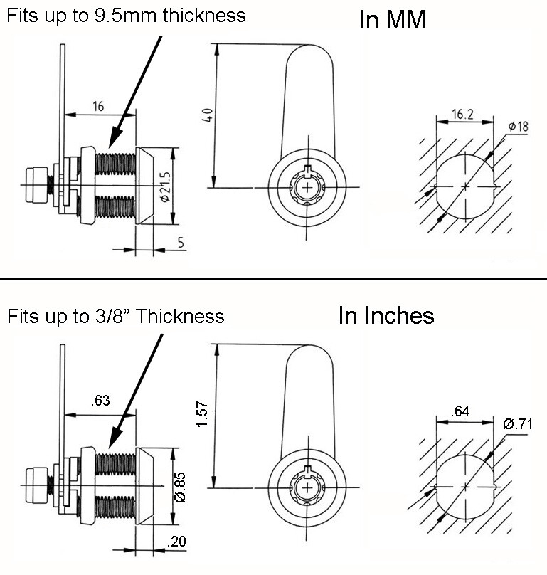 Homak Tool Box Replacement Tubular Cam Lock 5/8" Quarter turn ...