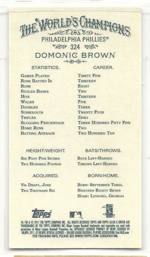 2011 Allen & Ginter Mini Domonic Brown 324 | eBay