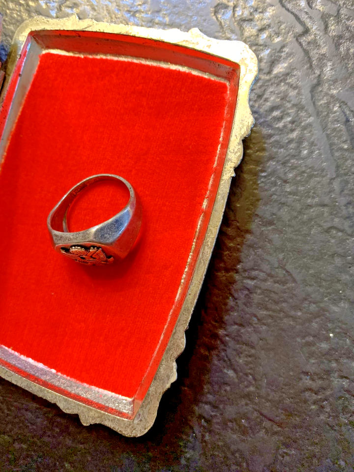 Gold Sterling Silver Coat of Arms Signet Ring Mens Sz 10 Pluribus Unum ...