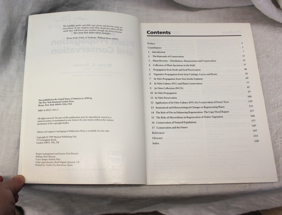1999 A Color Atlas of Plant Propagation and Conservation Bryan G Bowes ...
