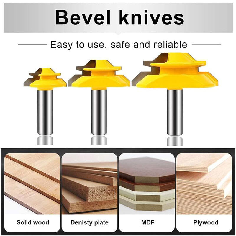 3Pcs 45 Degree Lock Miter Router Bit Set 1/2" Shank Wood Milling Cutter ...