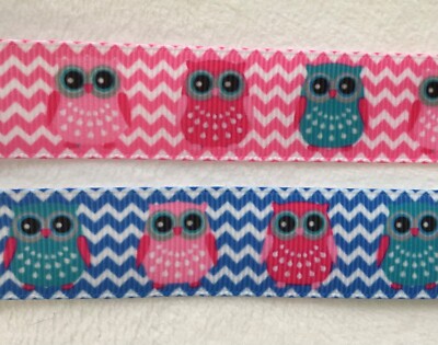 Colorful owls on Pink or Blue zig zag grosgrain ribbon 7/8” | eBay