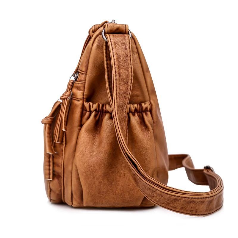 Women New Genuine Leather Brown Purse Shoulder Bag Pockets Cross Body ...