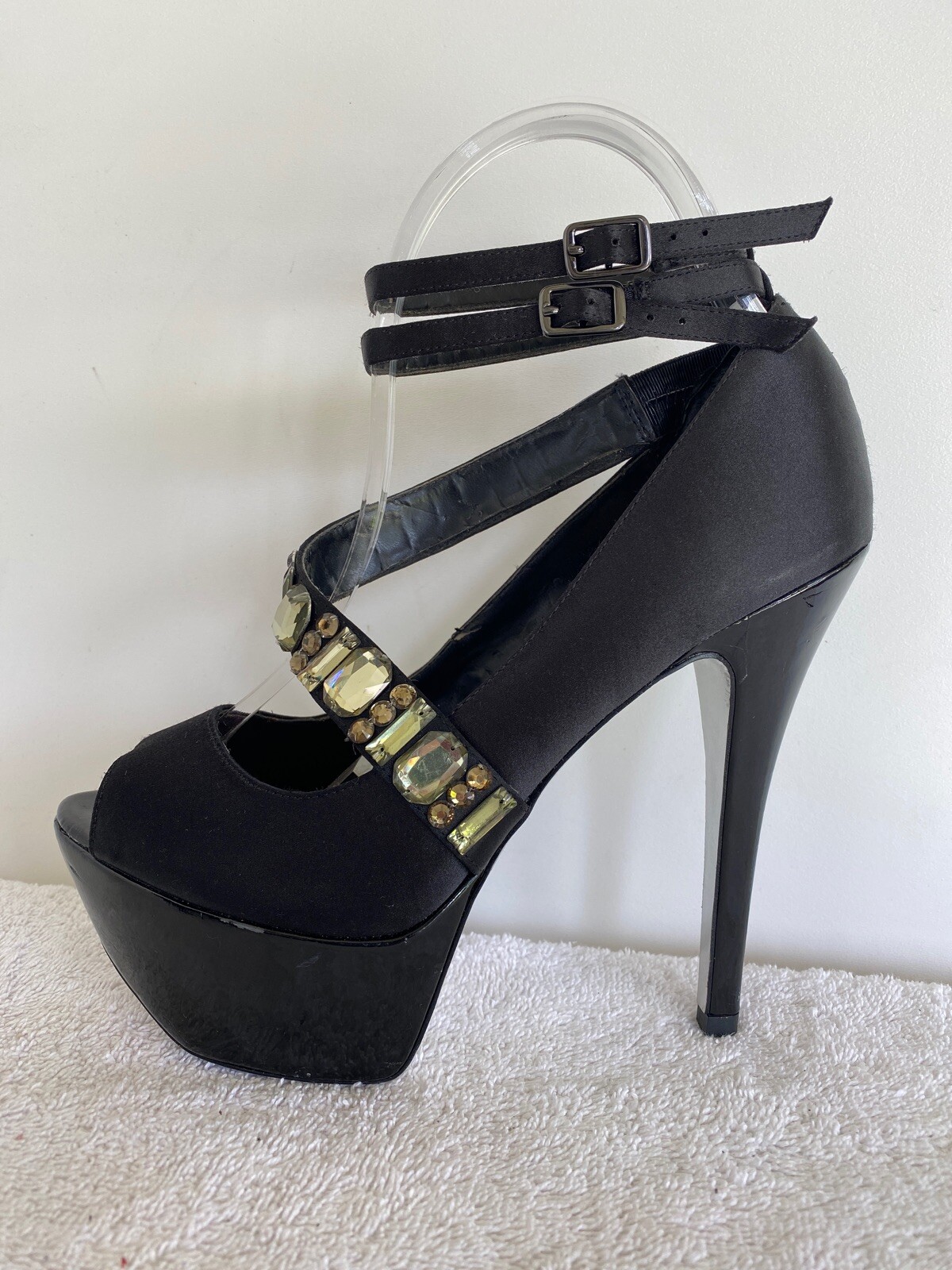 H BY HALSTON SEXY BLACK JEWELED SATIN PLATFORM GRETA … - Gem