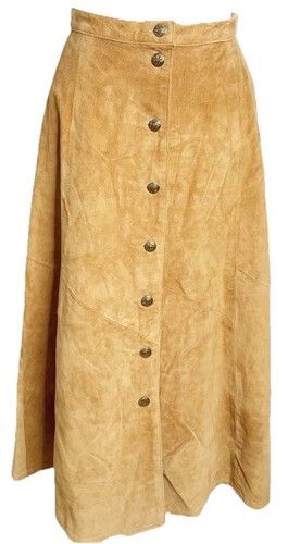 Vtg FRONTIER Collection Brown PIG SPLIT LEATHER Skirt Western Rodeo USA ...