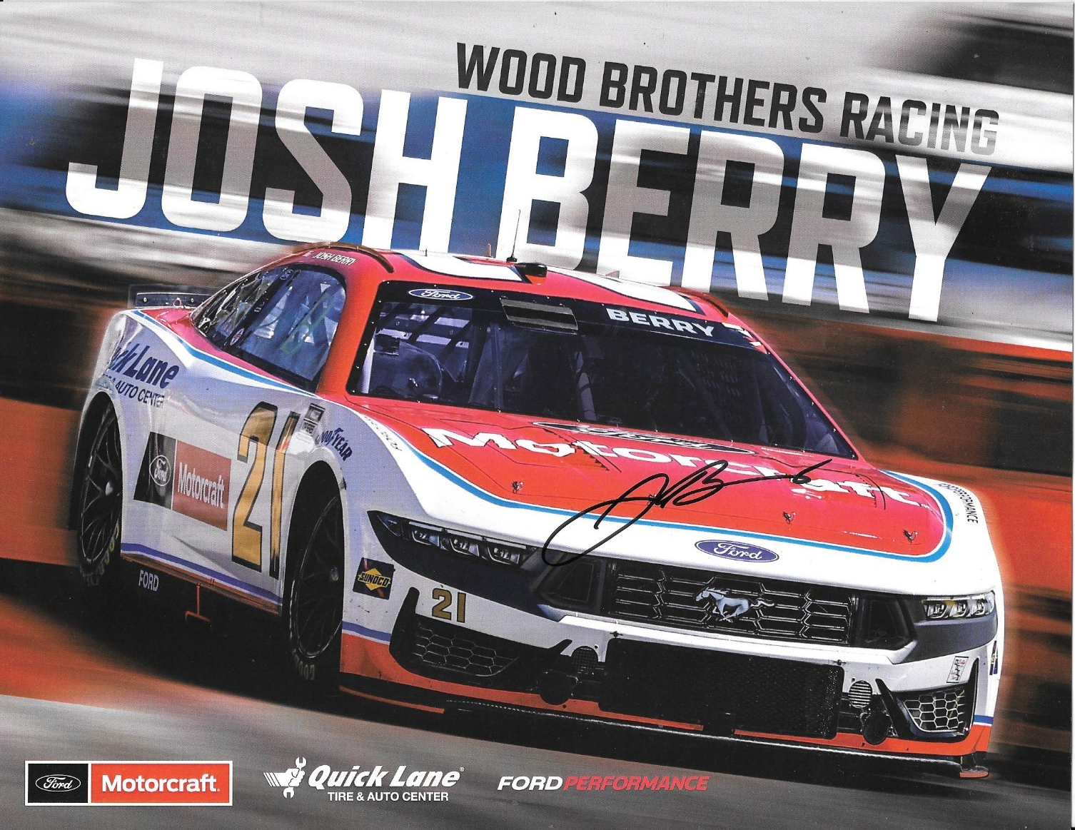 AUTOGRAPHED 2025 JOSH BERRY "MOTORCRAFT WOOD BROTHERS" #21 NASCAR CUP ...