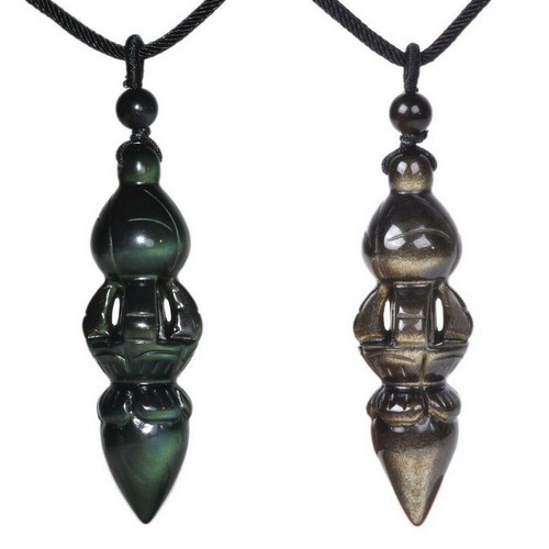 Natural Obsidian Gemstone Hand Carved Magic Scepter Wand Pendant Amulet ...