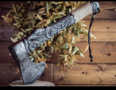 21’ Handmade Smith Hand Forged Premium Engraved Raven Viking Axe ...