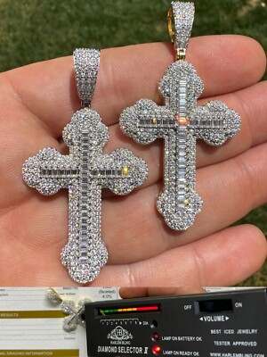 Moissanite Iced Gothic Baguette Cross Pendant - Iced 925 Silver / Gold ...