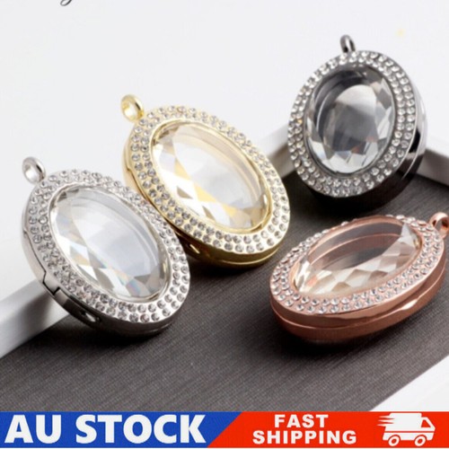 AU Women's Memory Floating Charm Crystal Glass Oval Photo Frame Pendant ...
