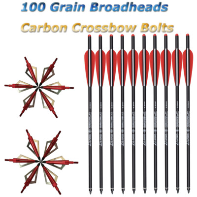 12pcs 20 inch Carbon Crossbow Bolts +12pcs 100 grain Broadheads Target ...