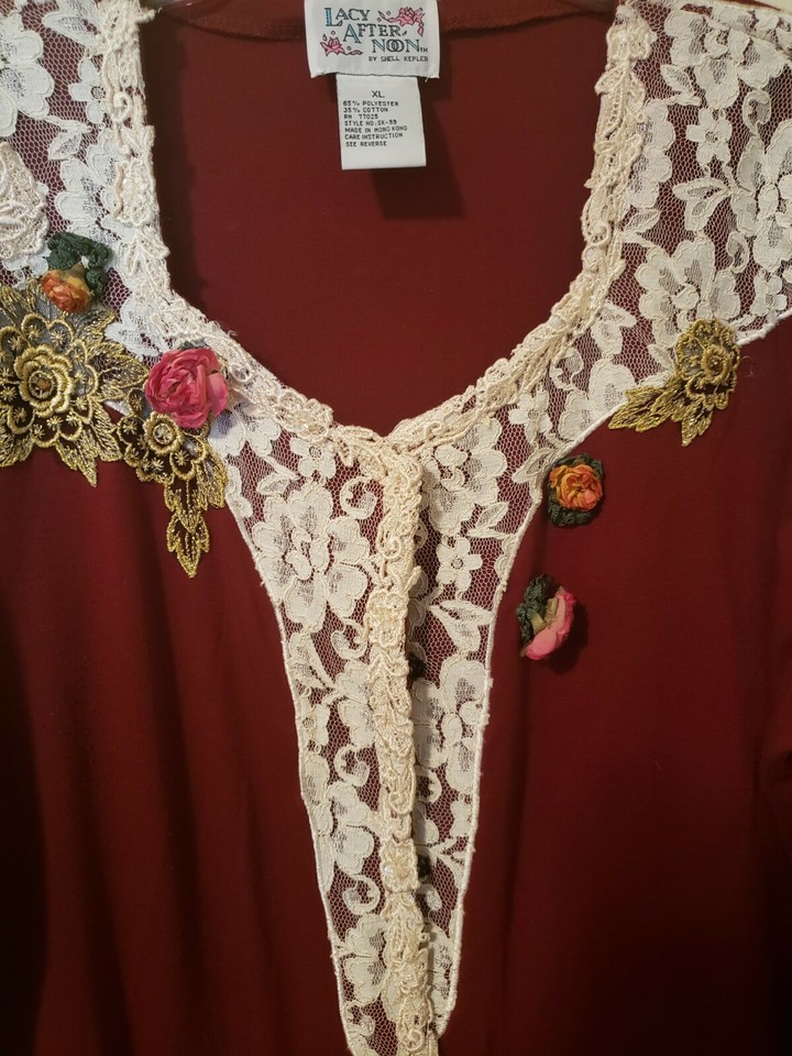 Vintage Victorian Lacy Afternoon Jumpsuit by Shell Kepler Burgundy Size ...
