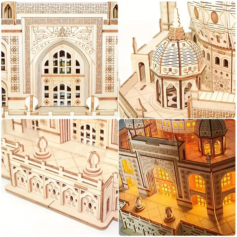 3D Puzzle Wooden Taj Mahal Mechanical Model Building Kit Illuminated ...
