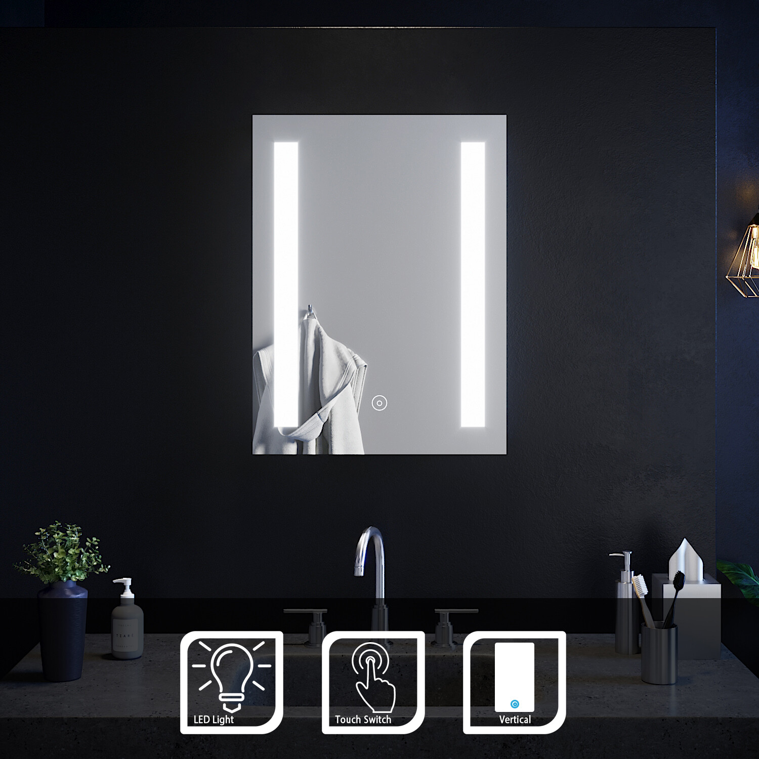 LED Bathroom Mirror Lights with Touch Switch Demister Illuminated Wall ...