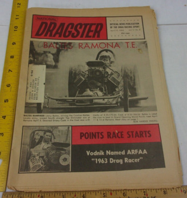 Jerry Baltes Emery Cook Bobby Vodnik National Dragster racing 4/10/1964 ...