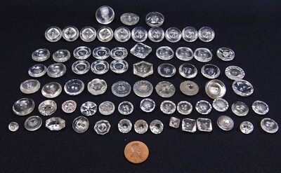 70 Antique Clear Glass Buttons Various Shapes Sizes Styles Designs Up ...