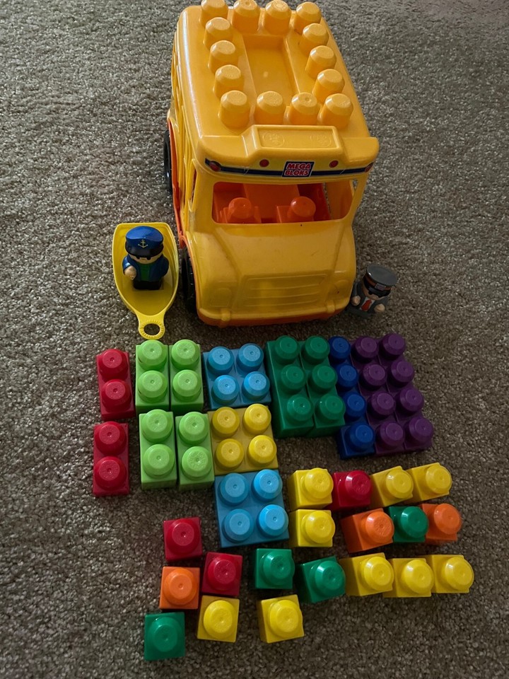 Mega Bloks School Bus With Driver, Blocks, Row Boat With Captain. | eBay