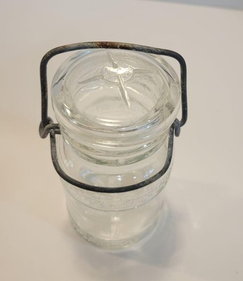 Vintage Wheaton Glass Jar With Wire Bail & Glass Lid 5.25” Tall Made In ...