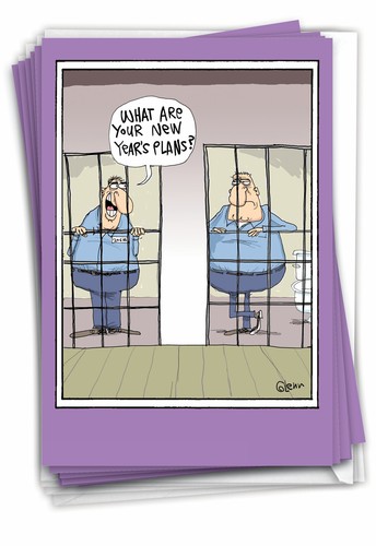 B1904 Set of 12 New years plans Humor New Year Greeting Cards with ...