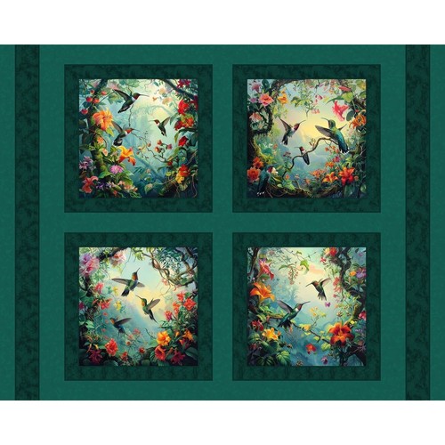 TROPICAL HUMMERS Fabric Pillow Quilt Panel, Birds, Hummingbirds ...