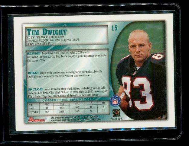 1998 TOPPS BOWMAN ROOKIE Football Trading Card #15 TIM DWIGHT Atlanta ...
