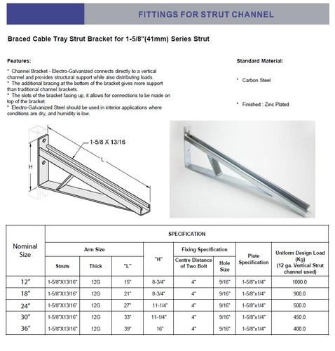 18" Cable Tray Bracket for Unistrut / B-Line Channel (Choose Qty) P2548 ...