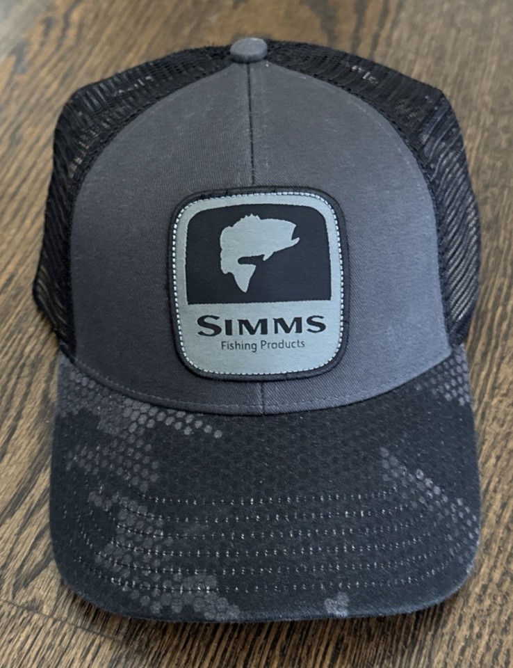 Simms Fishing Original Bass Patch Trucker Cap Camo NoGlare Black ...