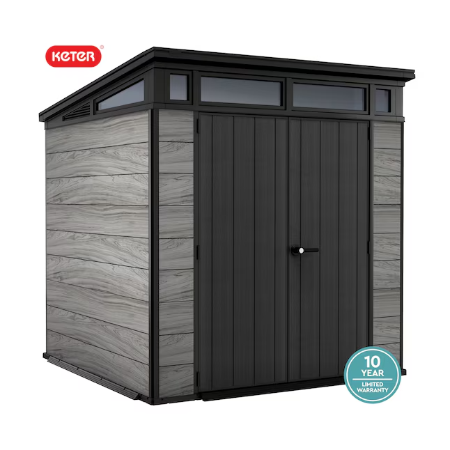 Keter 7x7' Signature Storm Grey Outdoor Resin Storage Shed Flat Roof ...