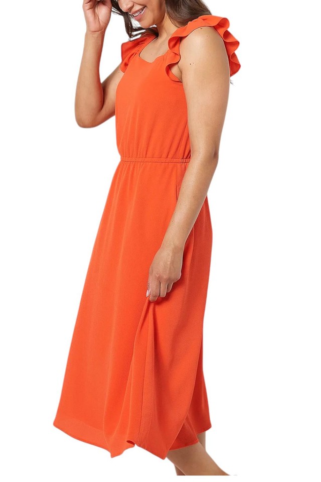 Girl With Curves Women's Chiffon Ruffle Midi Dress Tangerine | eBay