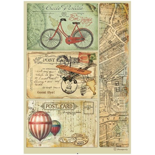 6 Pack Stamperia Rice Paper Sheet A4-Around The World Post Card ...
