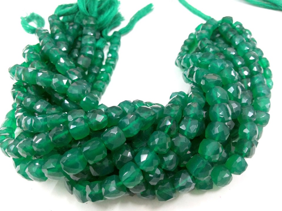 1 Strand Genuine Green Onyx 3D Cube Box Faceted 6-7mm Onyx Cube Beads 7 ...