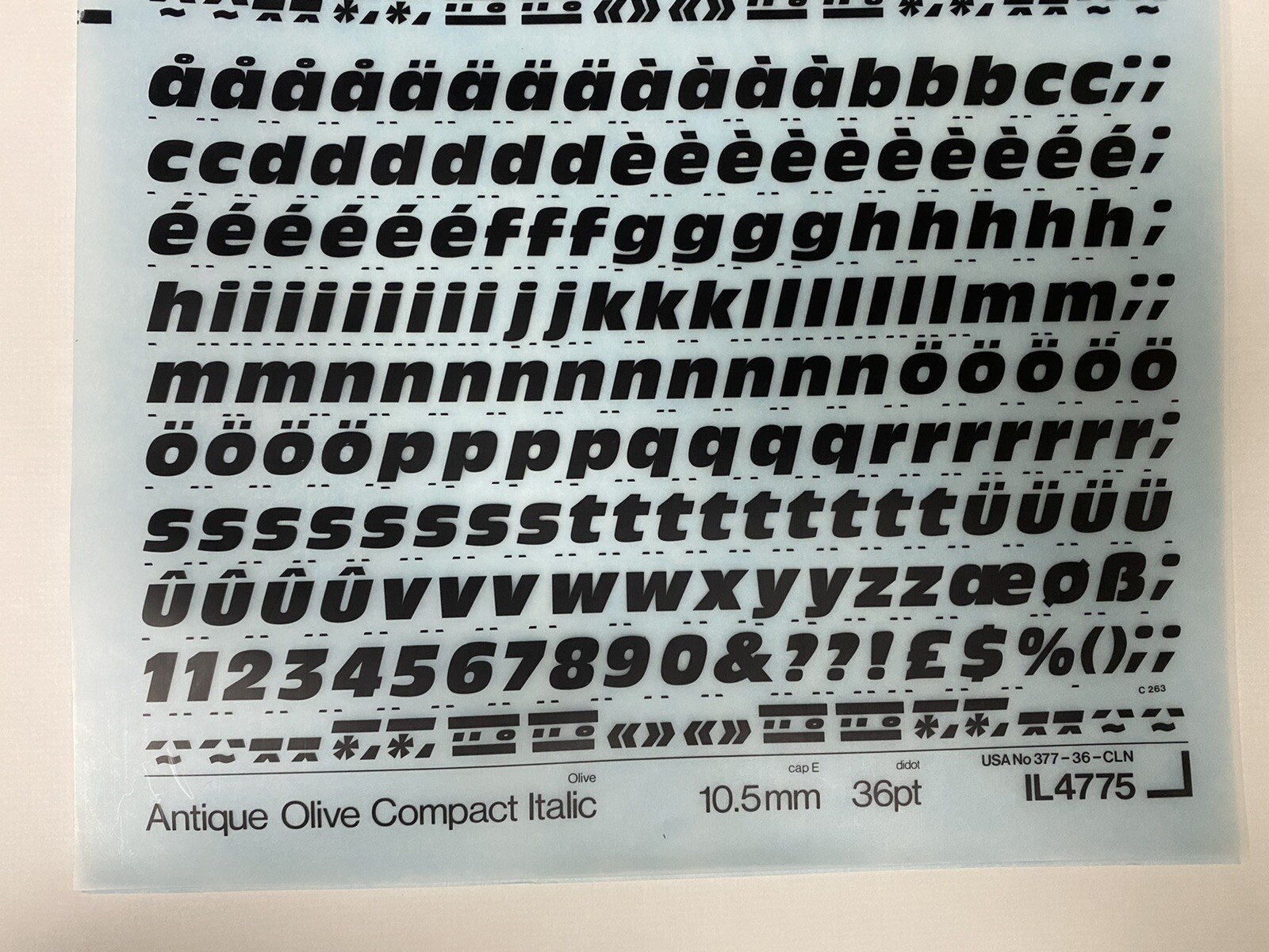 Antique Olive Compact Italic Letraset instant lettering 10.5mm 36pt ...