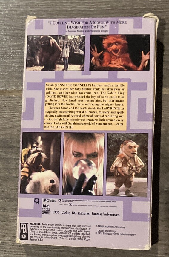 Labyrinth (VHS, 1986) David Bowie, Jennifer Connelly 42995766639 | eBay