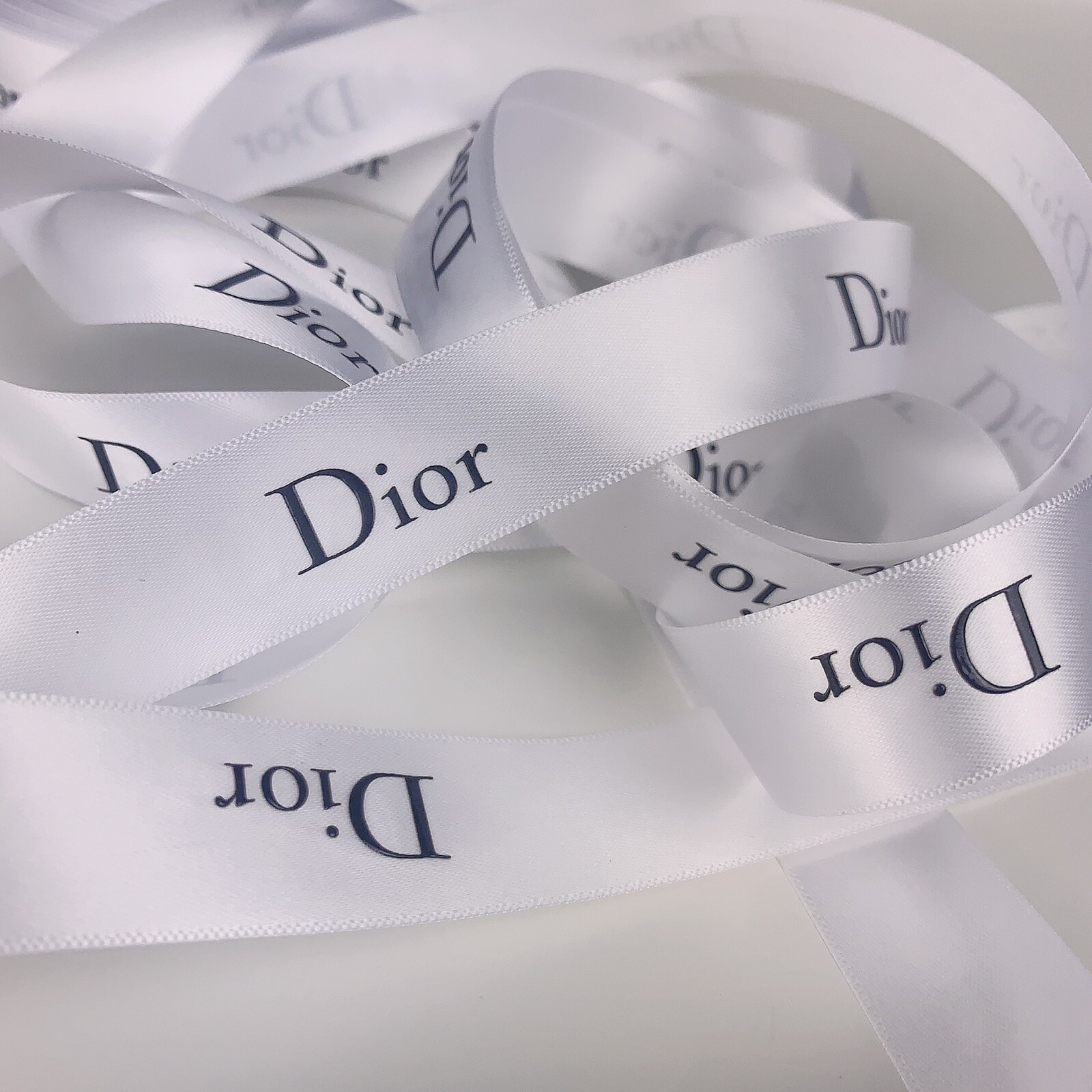 1 Yard of DIOR Holiday Ribbon White Satin w/Grey Logo SOLD BY YARD ...