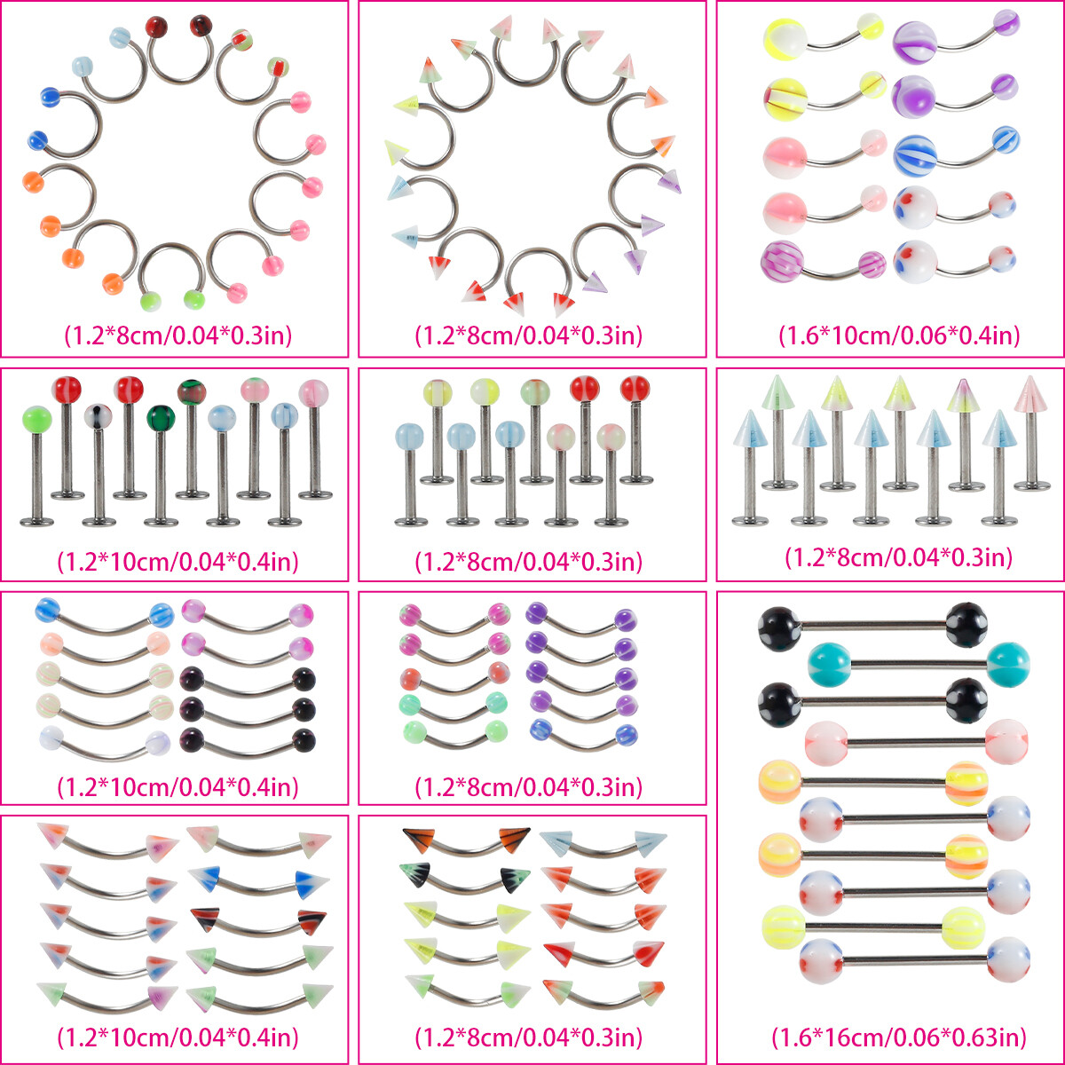 110Pcs Piercing Kit Body Piercing Set with Belly Tongue Nose Eyebrow ...