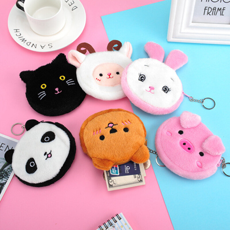 Plush Cute Zipper Coin Purse Bag Change Wallet Lipstick Data Line Bag ...