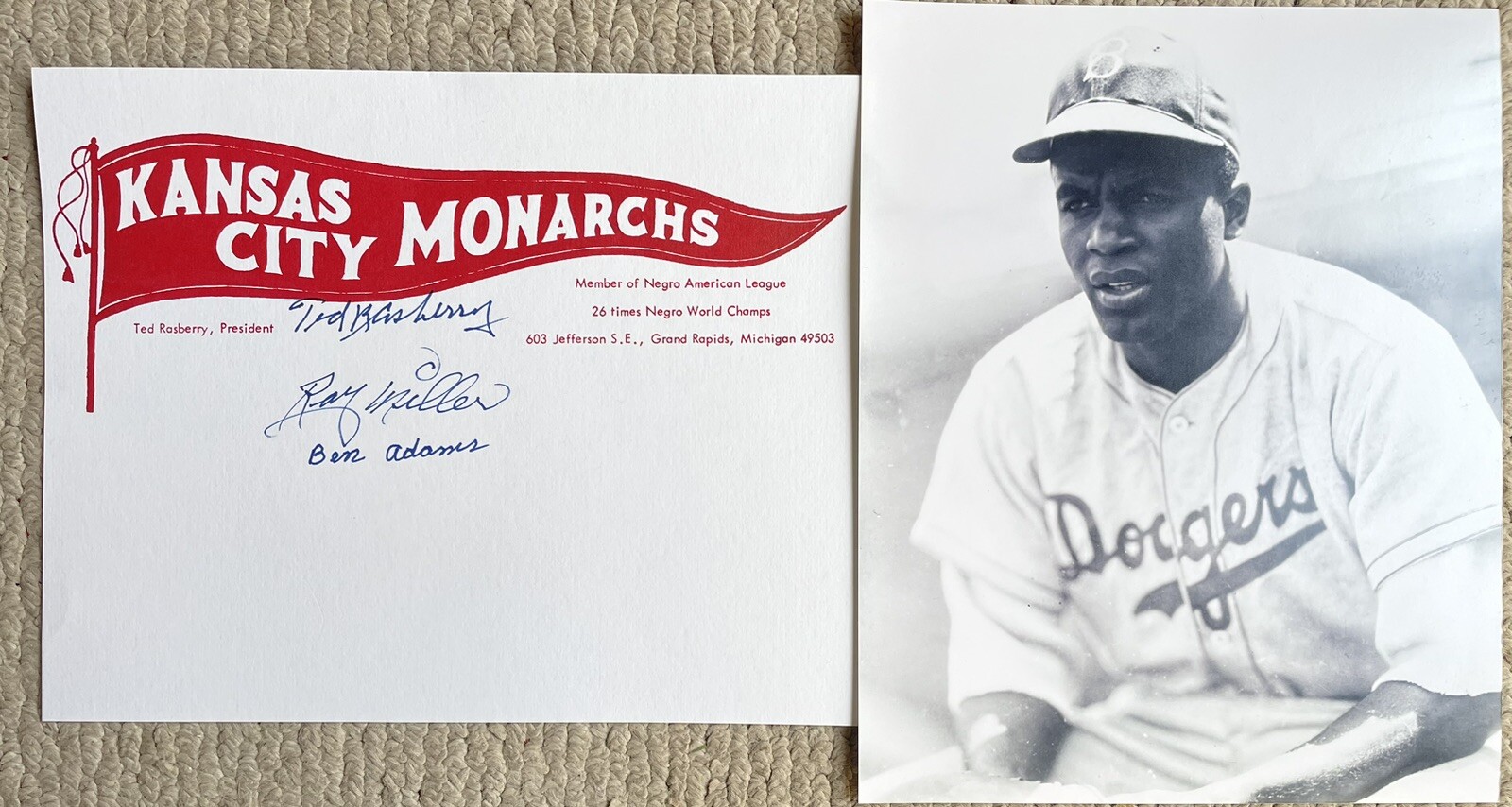 Negro leagues Ted Rasberry (D Autographed By 3 (D) Monarchs Stationary ...