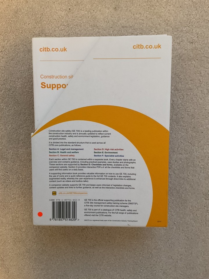 Construction Site Safety: GE 700 700i 2018 CITB SMSTS Training Manuals ...