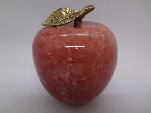VINTAGE RED APPLE STONE PAPERWEIGHT WITH BRASS STEM & LEAF | eBay