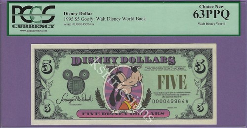 1995 D $5 GOOFY WALT DISNEY WORLD DISNEY DOLLAR D00049964A 63PPQ SCARCE ...