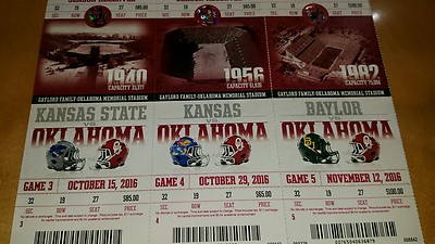 2016 OU Oklahoma Sooners vs Kansas St, Kansas & Baylor Ticket Stubs | eBay