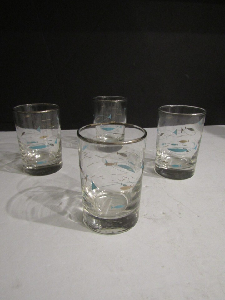 Vtg 50's Libbey Mediterranean ATOMIC FISH Drinking Glasses Juice ...