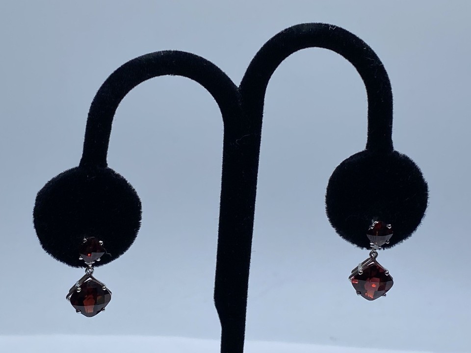 14k White Diamond 2 Granet 3/4" Drop Earrings 2.7 g | eBay