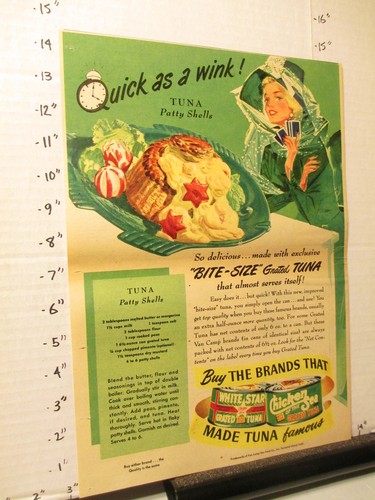 newspaper ad 1949 VAN CAMP White Star tuna fish can patty shell recipe ...