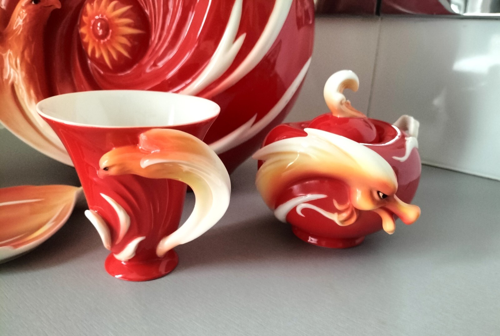 STUNNING Franz Porcelain RED DRAGON Tea Set Centrepiece - Chinese New ...