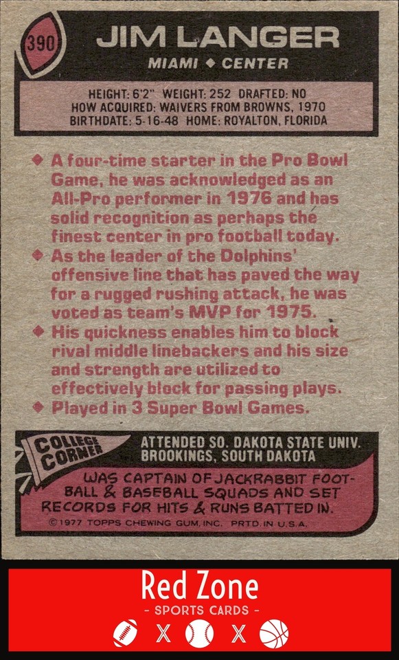 1977 Topps - #390 Jim Langer EX+ | eBay